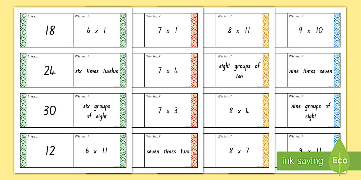 6, 7, 8 and 9 Times Tables Loop Cards (teacher made)