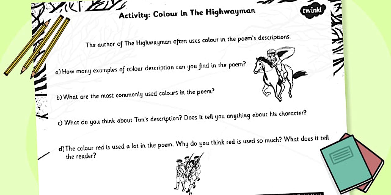 Colour in The Highwayman Worksheet / Worksheet - Twinkl