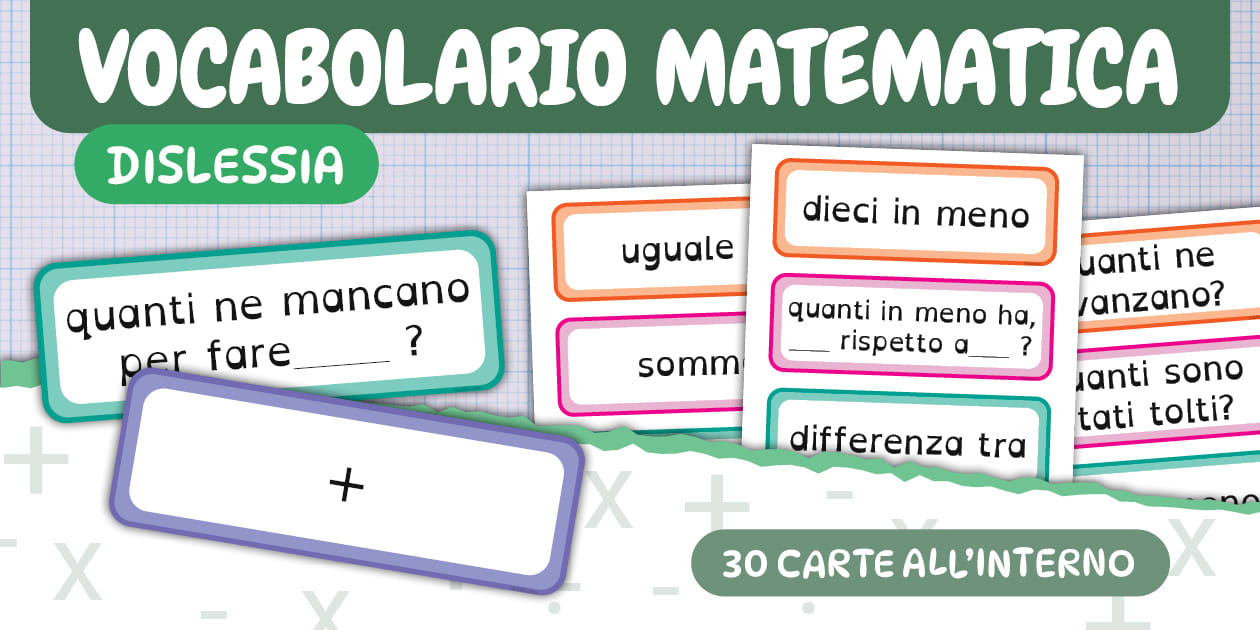Carte vocabolario di matematica per la scuola dell'infanzia