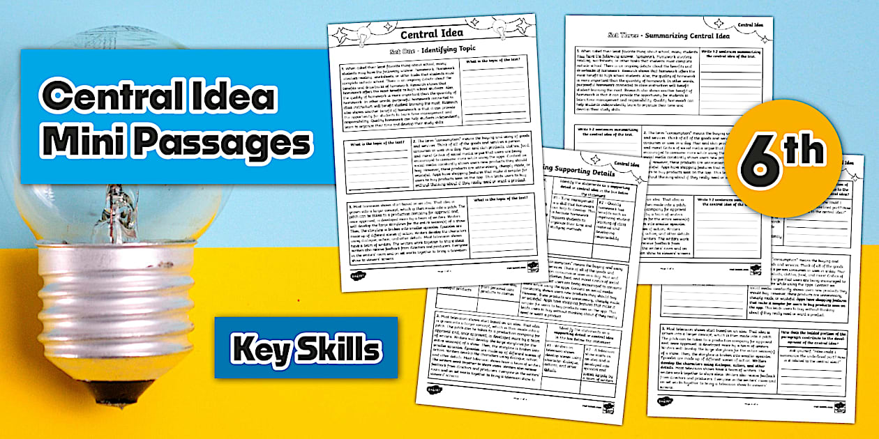 Sixth Grade Central Idea Skills Practice Mini Passages Activity