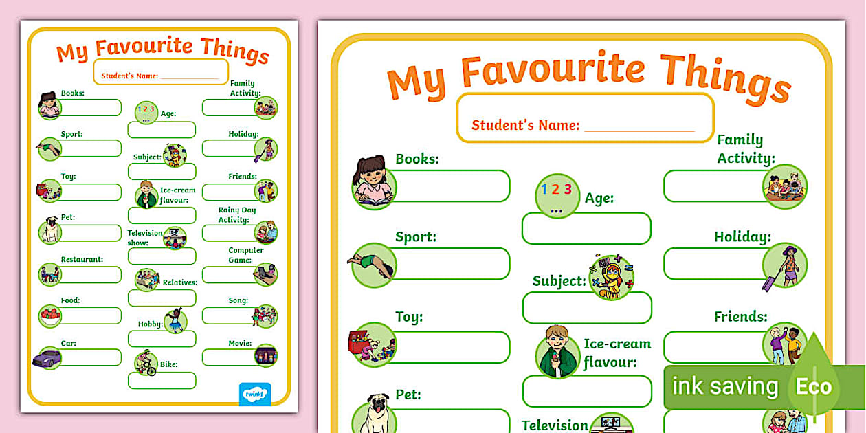 My Favourite Things Worksheet