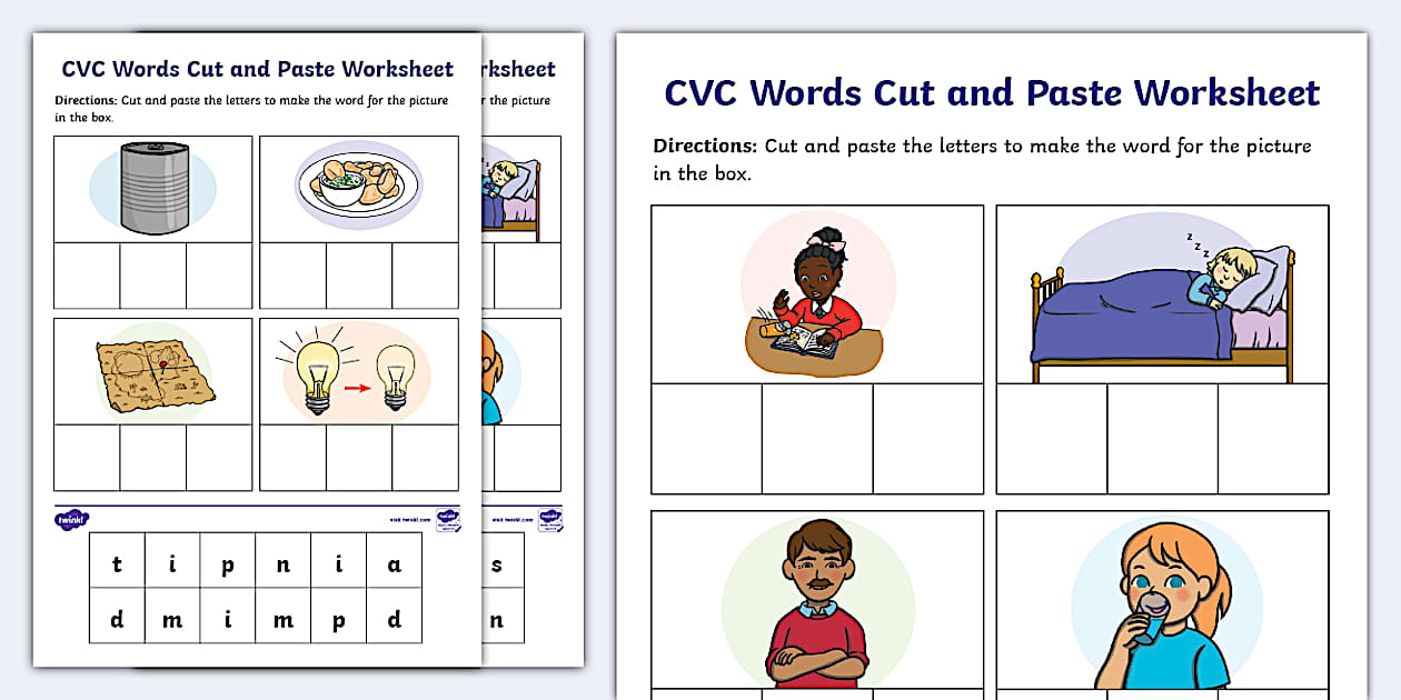 Phase 2 Set 2 CVC Words Cut and Paste Worksheet - Twinkl