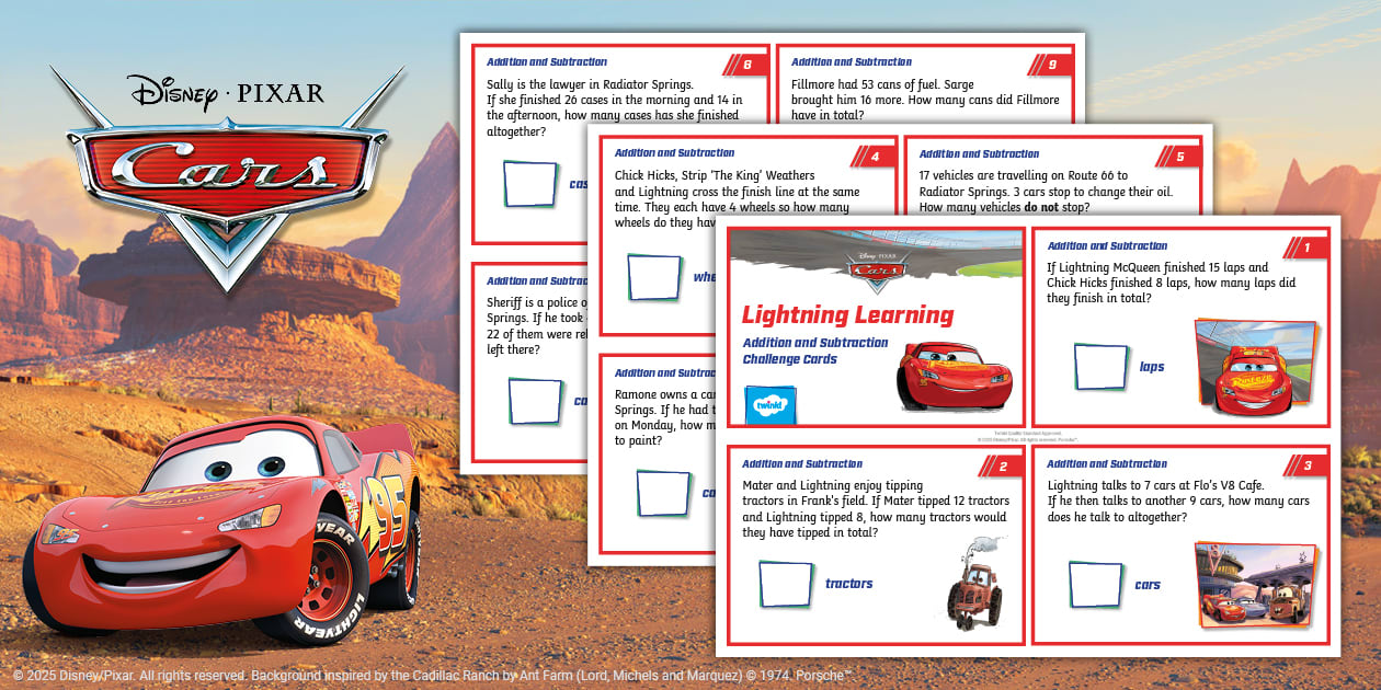 👉 Cars: Lightning Learning- Addition and Subtraction Challenge Cards [Ages