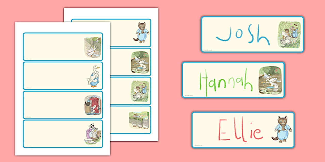 Black and White Beatrix Potter - The Tale of Tom Kitten Editable Drawer Peg