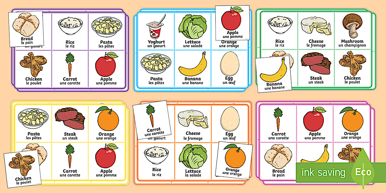 Healthy Eating Food Bingo English/French - Healthy Eating Food Bingo