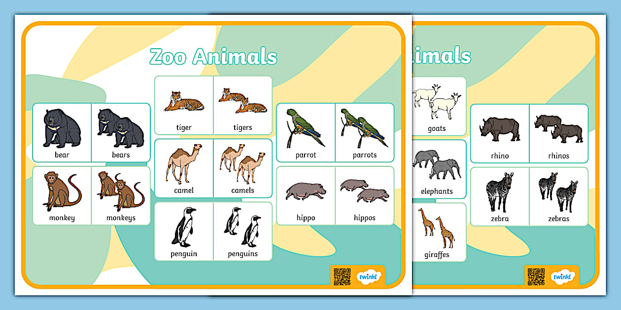 Zoo Animals Word Mat (Singular and Plural)｜小三小四適用