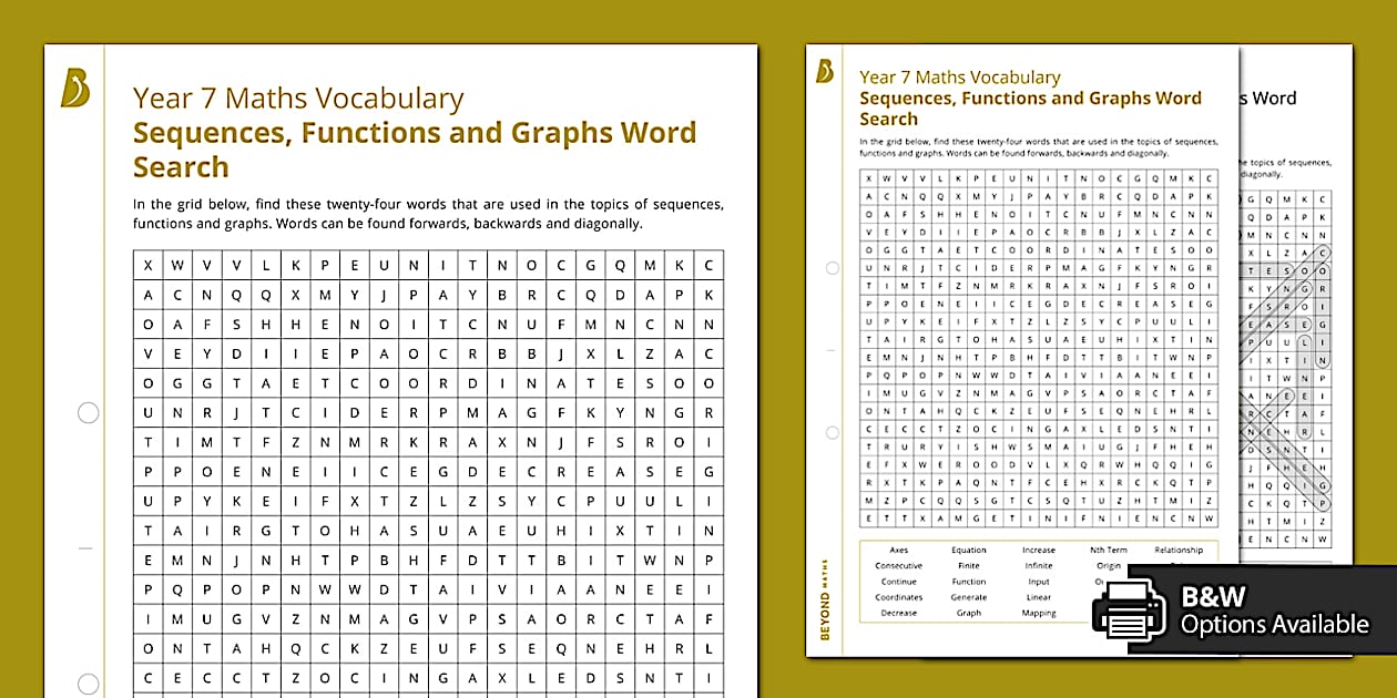 👉 Y7 Maths Vocab – Sequences Functions & Graphs Word Search