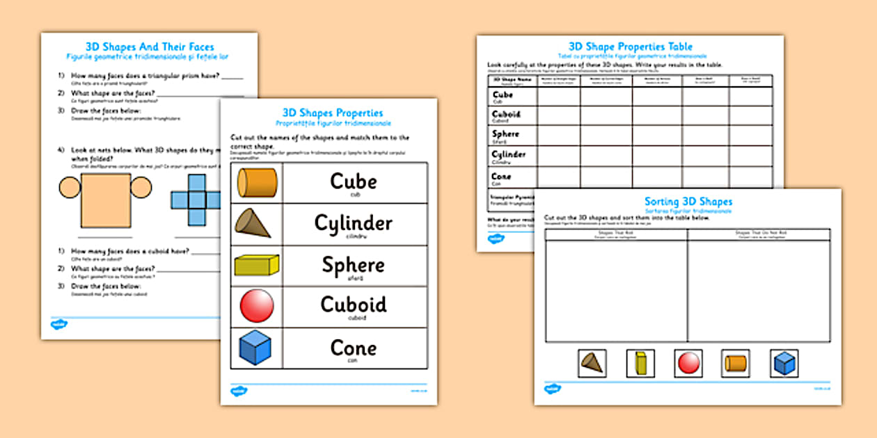 Properties of 3D Shapes Worksheet / Worksheets Romanian Translation