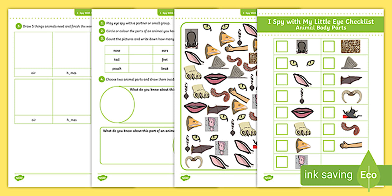 Animal Parts Worksheet I Spy