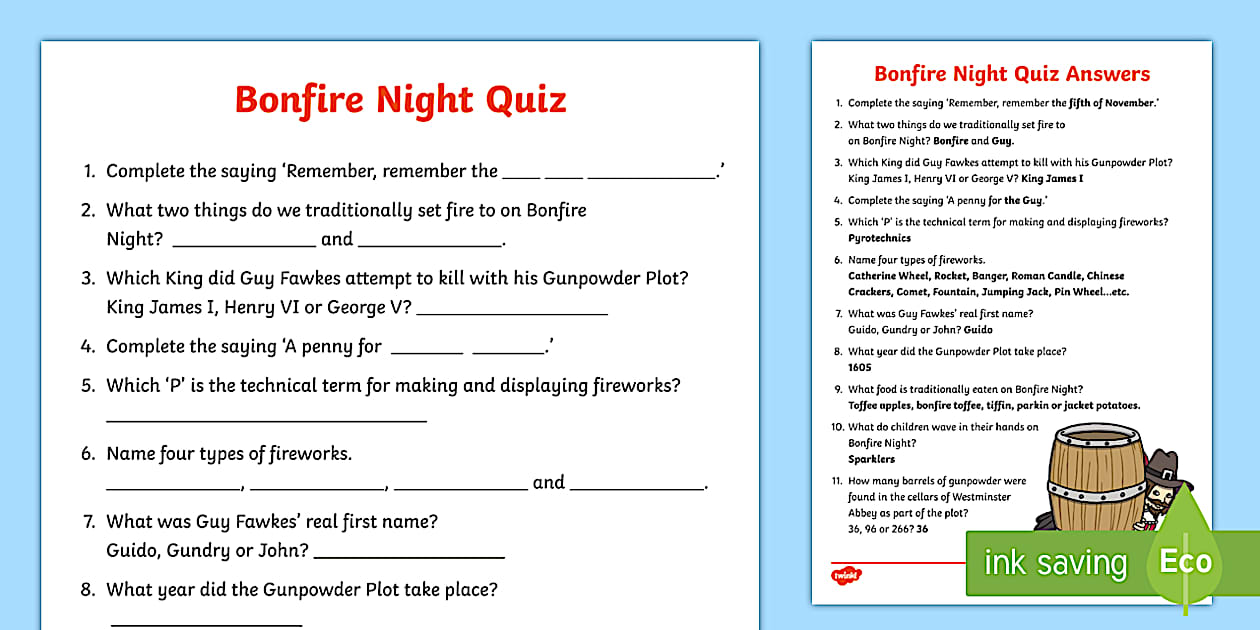 Bonfire Night Quiz for Children | Teacher-Made Resources