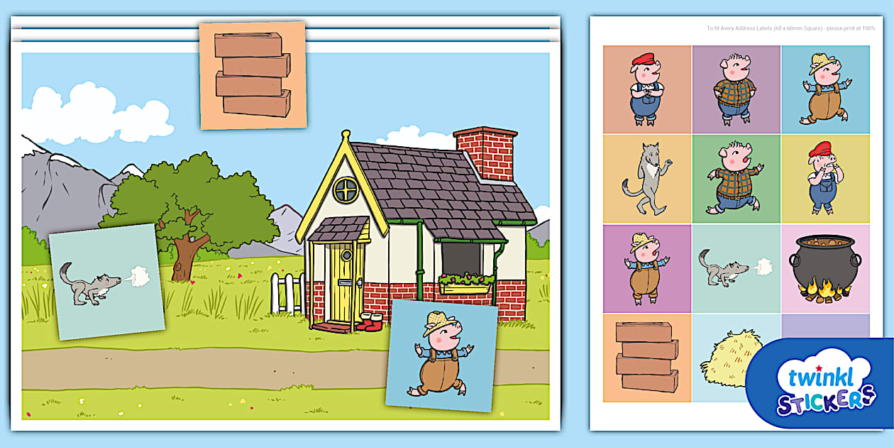 Spoon Puppets - Three Little Pigs - Sticker Activity