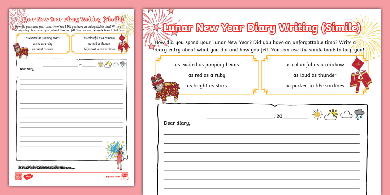 Lunar New Year Diary Writing Template with Simile Prompts