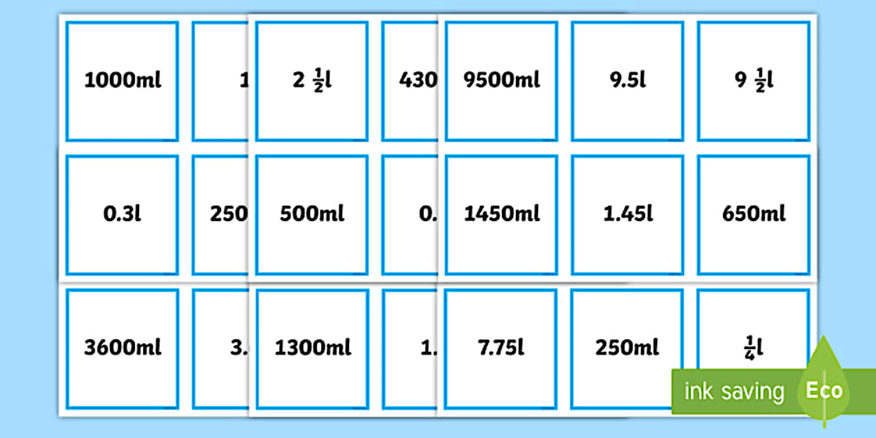 Units of Capacity as Decimals and Fractions Matching Cards