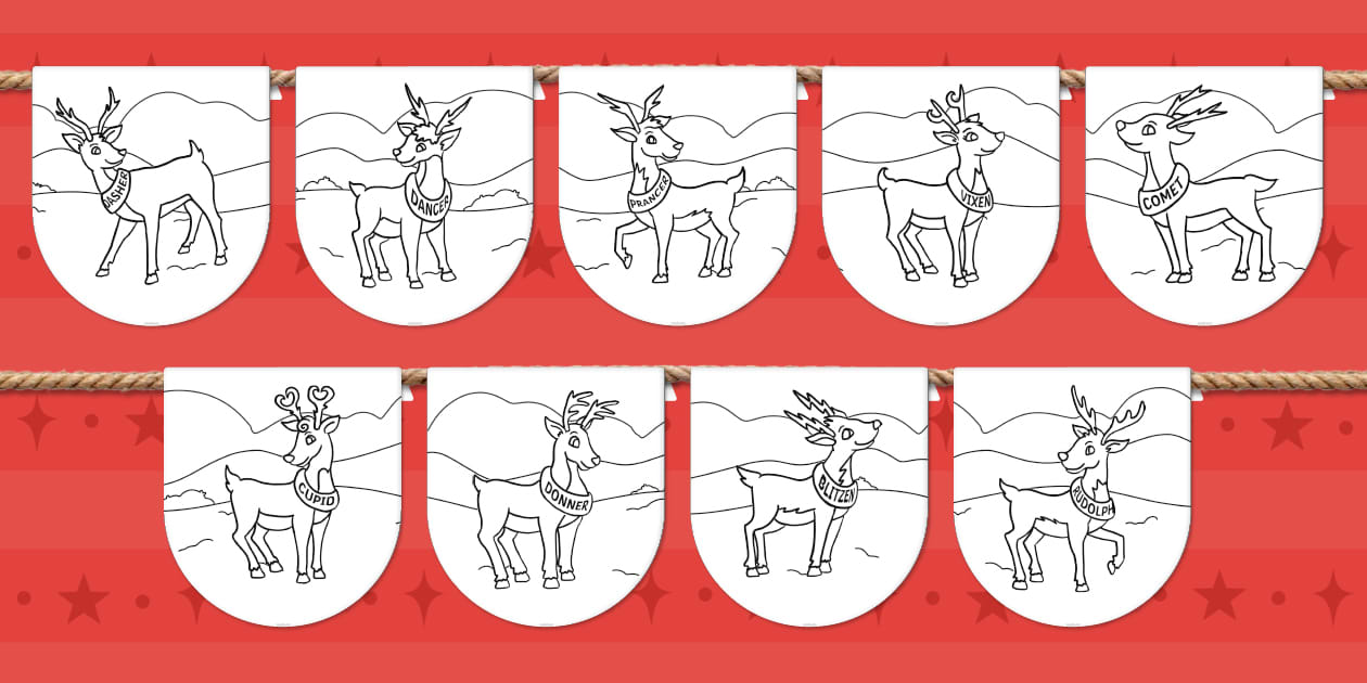 Reindeer Colouring Display Bunting (teacher made) - Twinkl