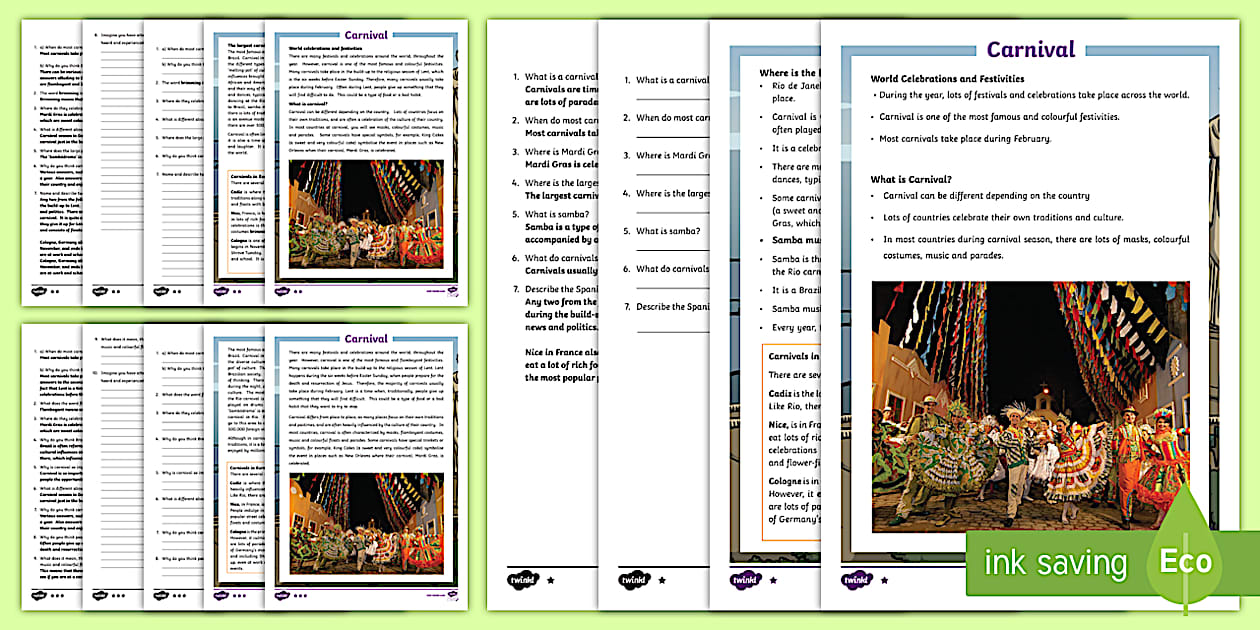 Carnival Differentiated Reading Comprehension Activity