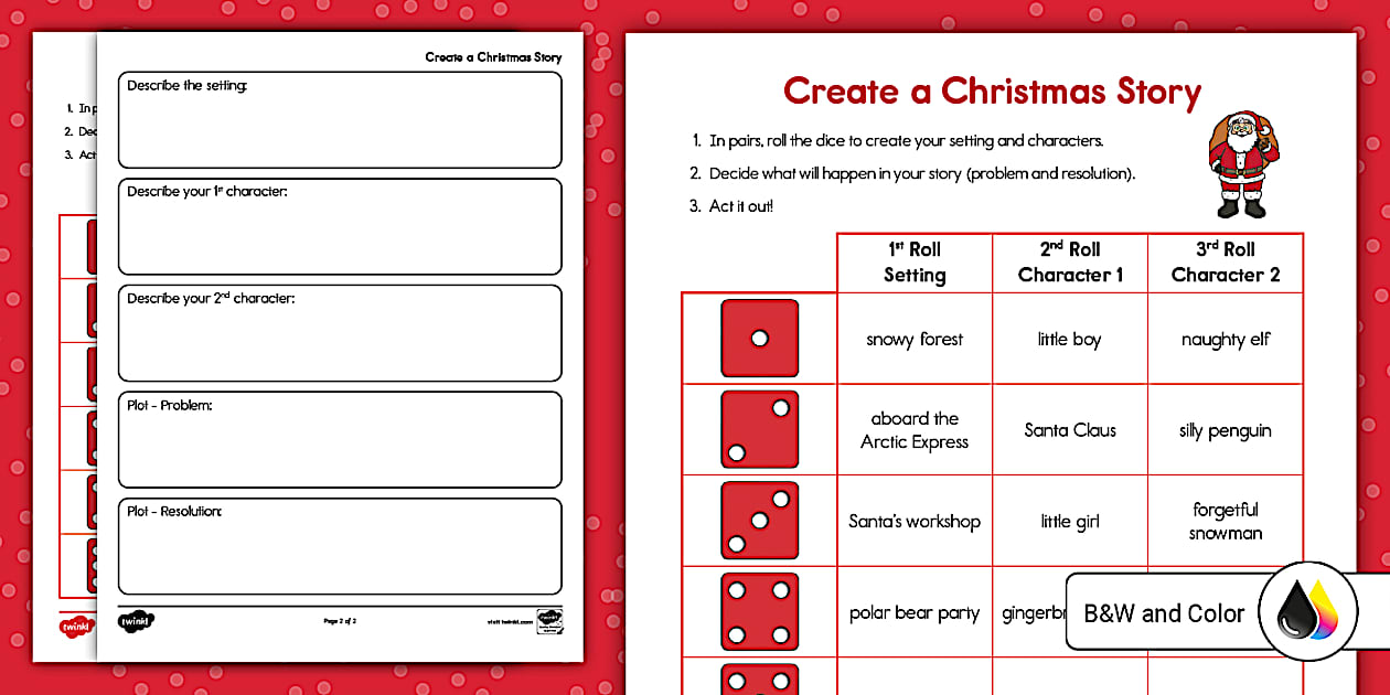 Roll a Christmas Story Worksheet for K-2nd Grade - Twinkl
