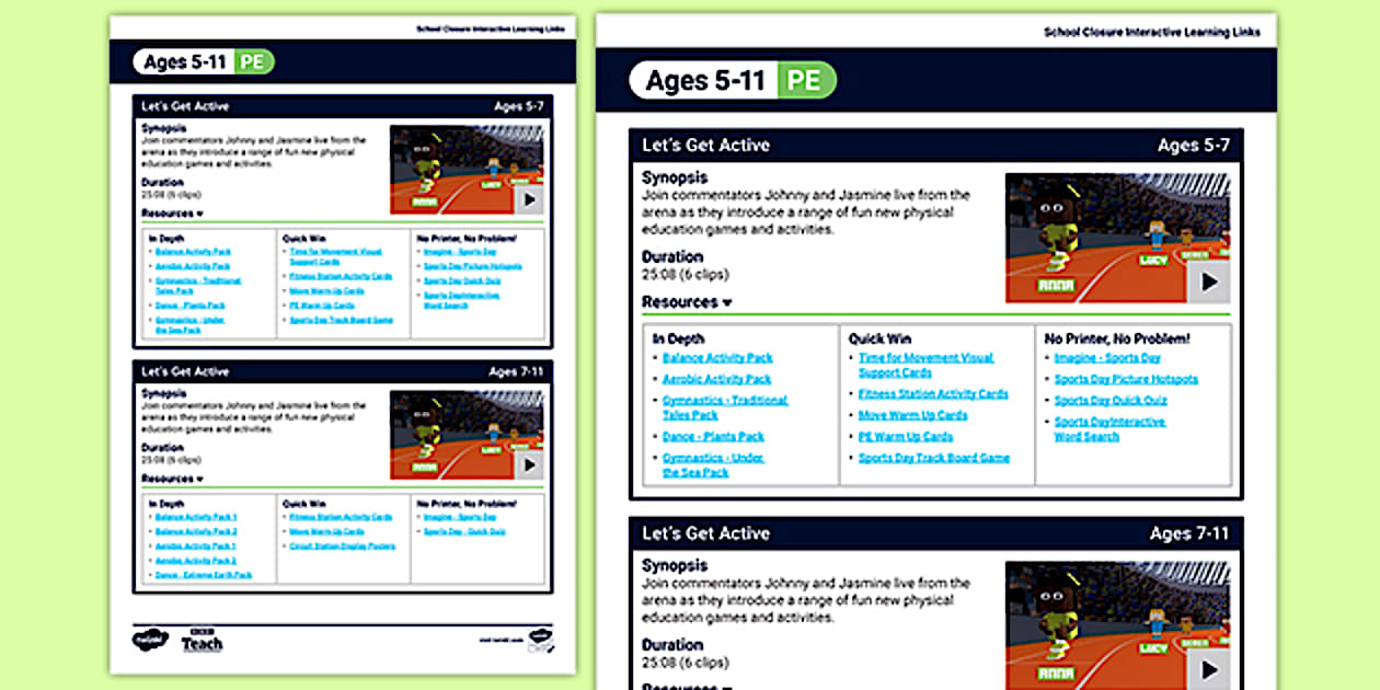 FREE! - BBC Teach | Live Lesson and Resources - PE - Let's Get Active ...