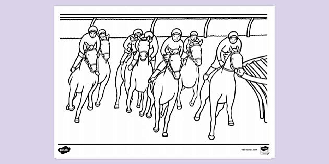 Horse Race Scene Colouring Sheet | Colouring Sheets - Twinkl