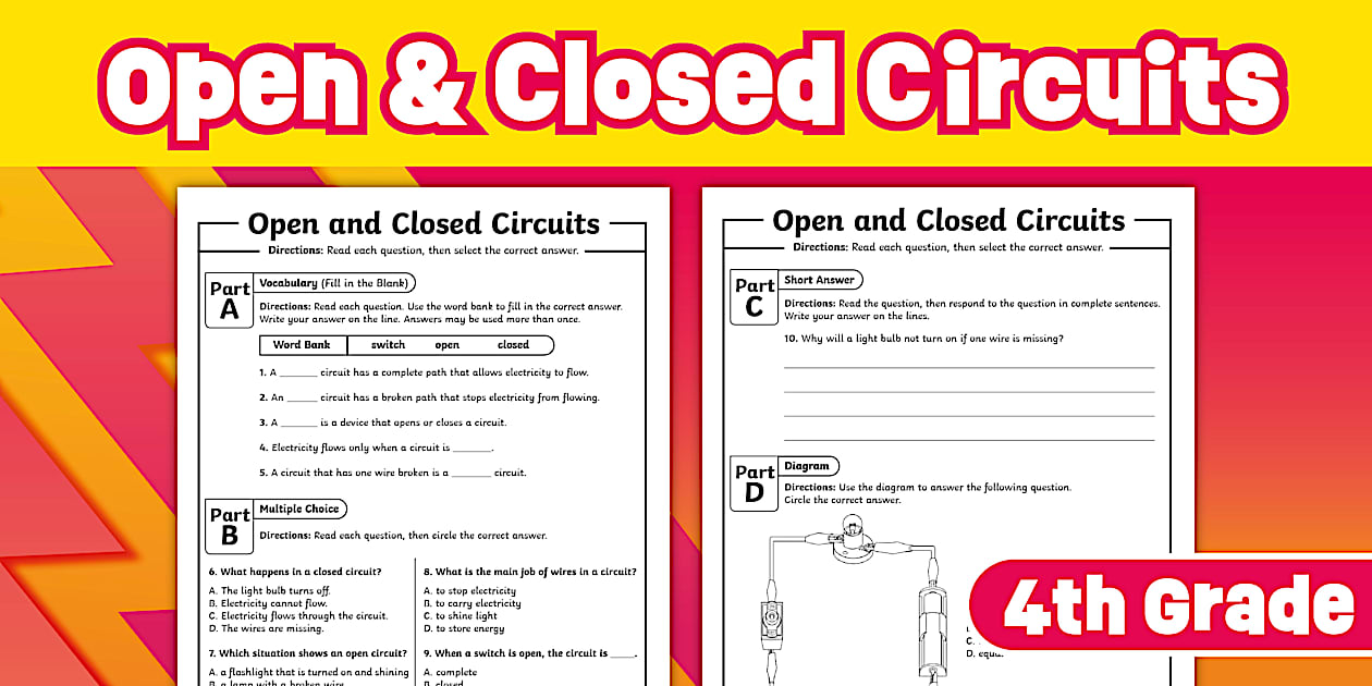 Fourth Grade Open and Closed Circuits Worksheet