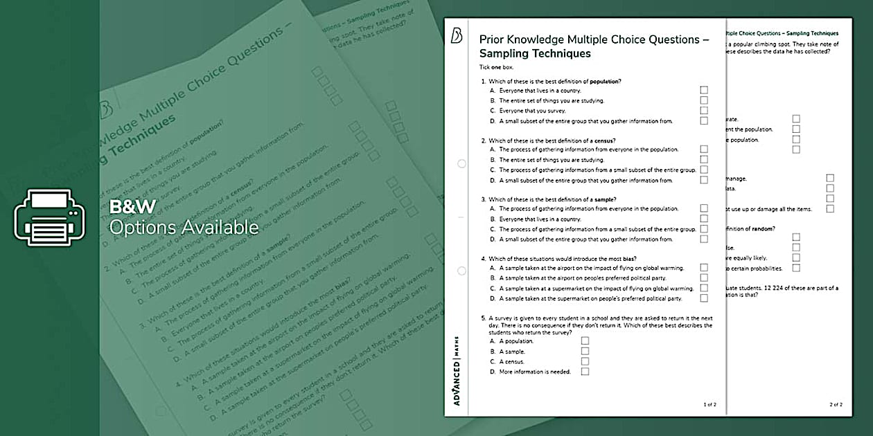 👉 Sampling Techniques - Prior Knowledge Multiple-Choice Questions