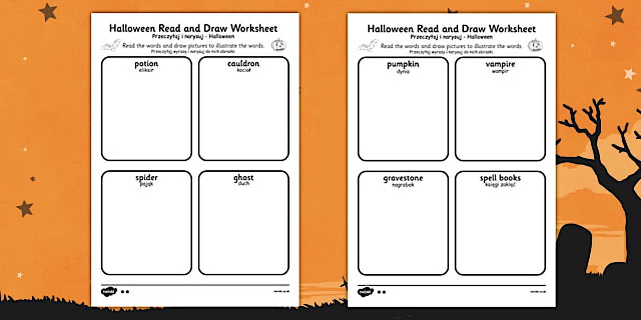 Halloween Read and Draw Worksheet Polish Translation