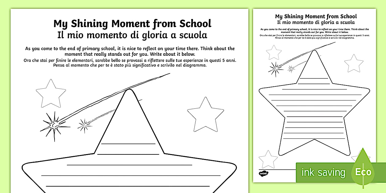 My Shining Moment From School Worksheet / Worksheet English/Italian
