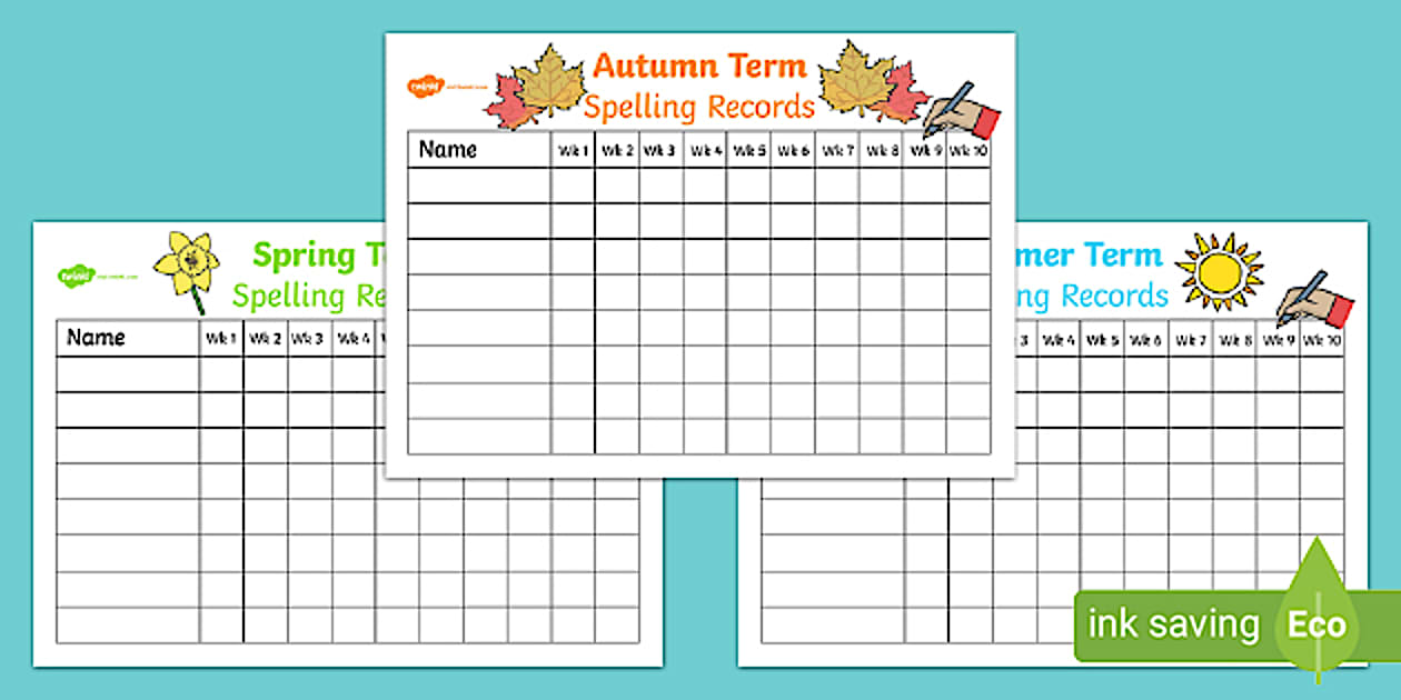 Editable Termly Class Spelling Record Wall Charts - Twinkl