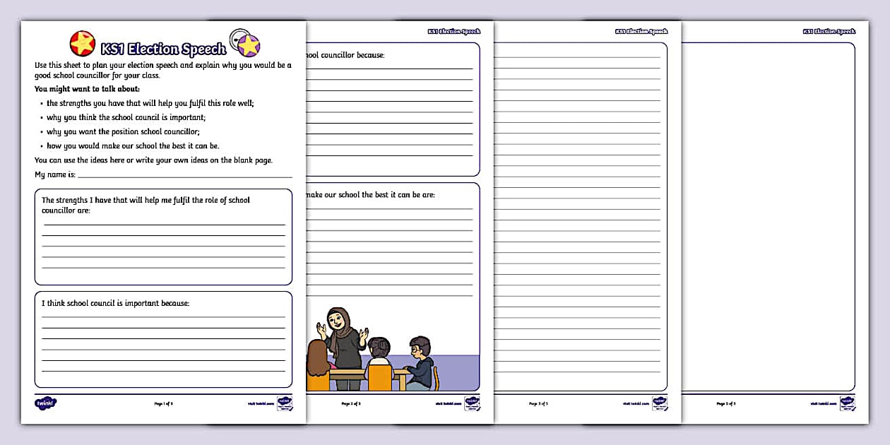 Pupil Voice School Council Election Speech Template KS1