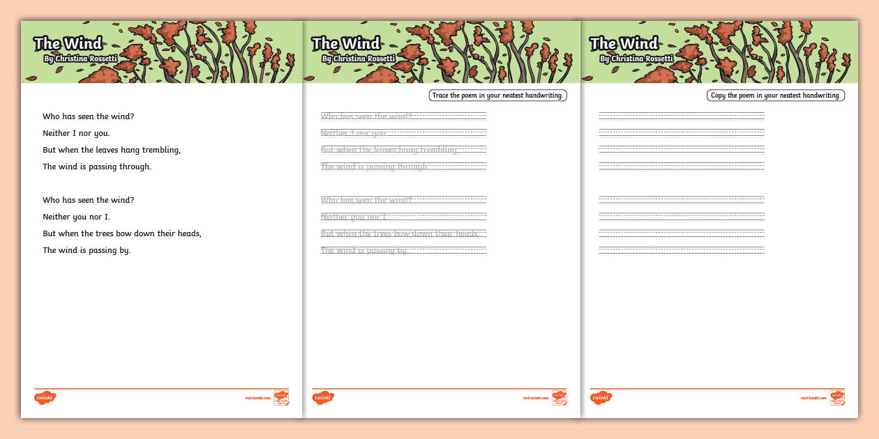 The Wind by Christina Rossetti Handwriting Activity - Twinkl