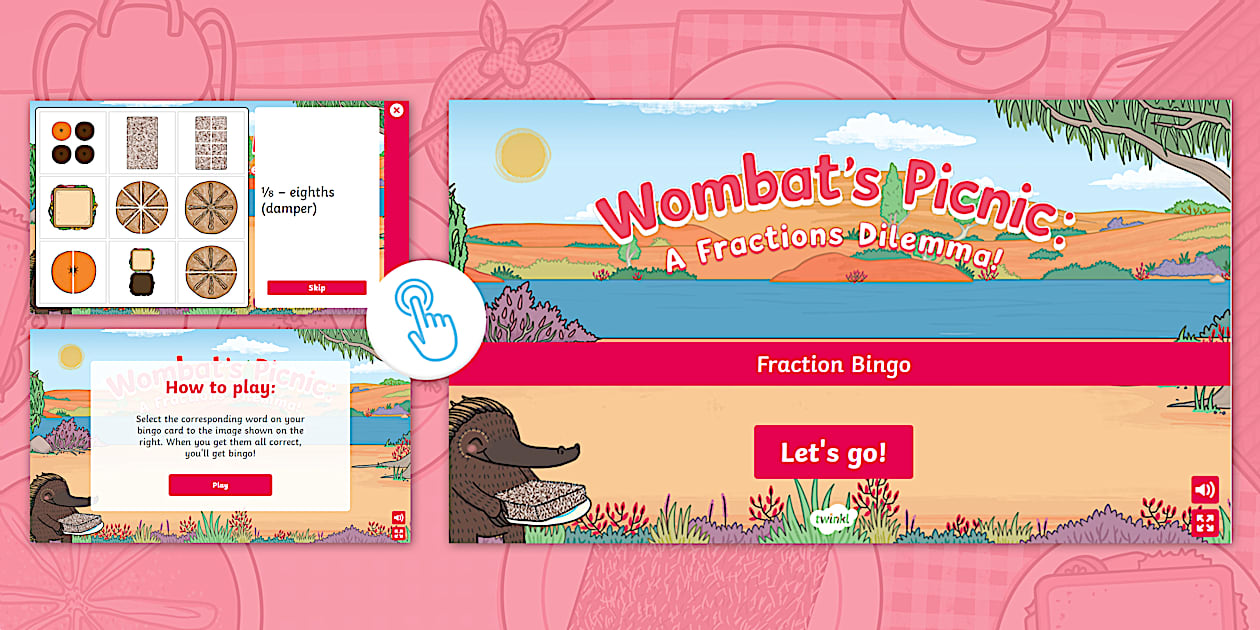 Wombat's Picnic - Fraction Bingo Interactive Game - Twinkl