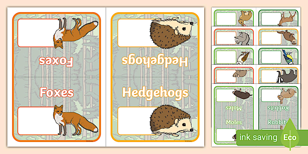 Editable Group Names Folded Signs Woodland Animals Table Signs - Editable