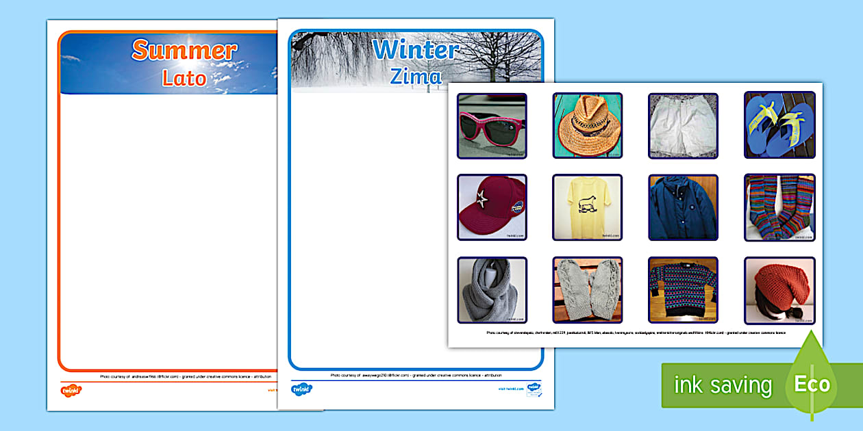 Summer and Winter Clothes Sorting Activity English/Polish