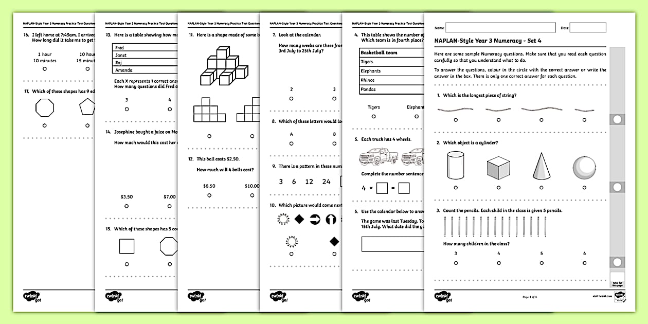 Year 3 NAPLAN-Style Interactive PDF Numeracy Tests - Set 4