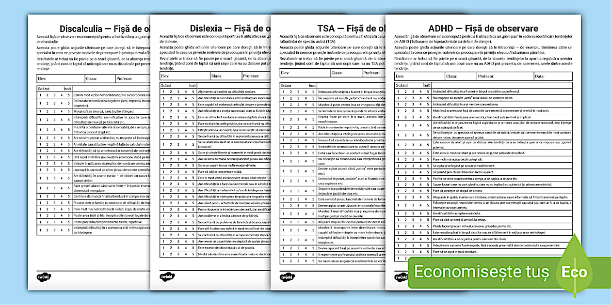 Fișă psihopedagogică copii cu CES | Twinkl România