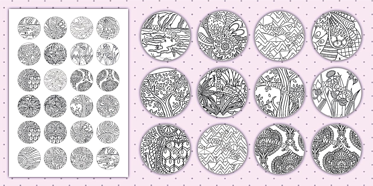 Mindfulness Colouring - 'Well Done!' - Printable Reward Stickers