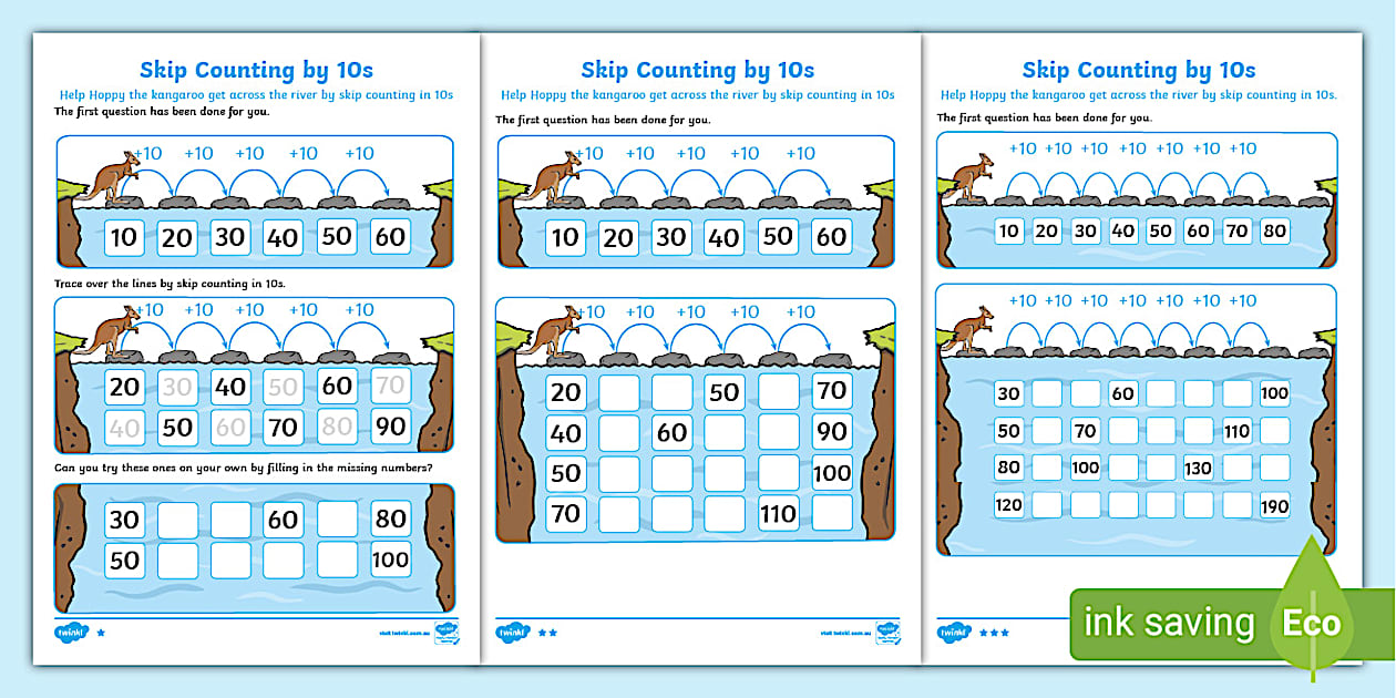 Counting in 10s Worksheet for Foundation to Year Two