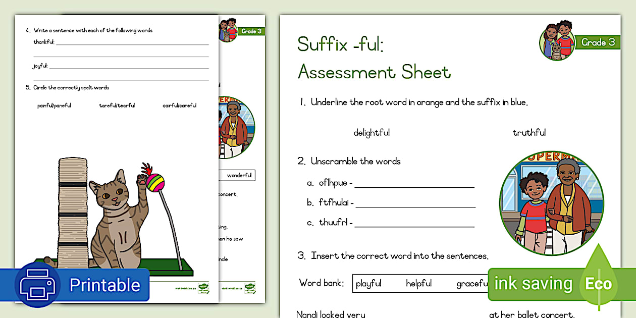 Suffix -ful Assessment Sheet (teacher made) - Twinkl