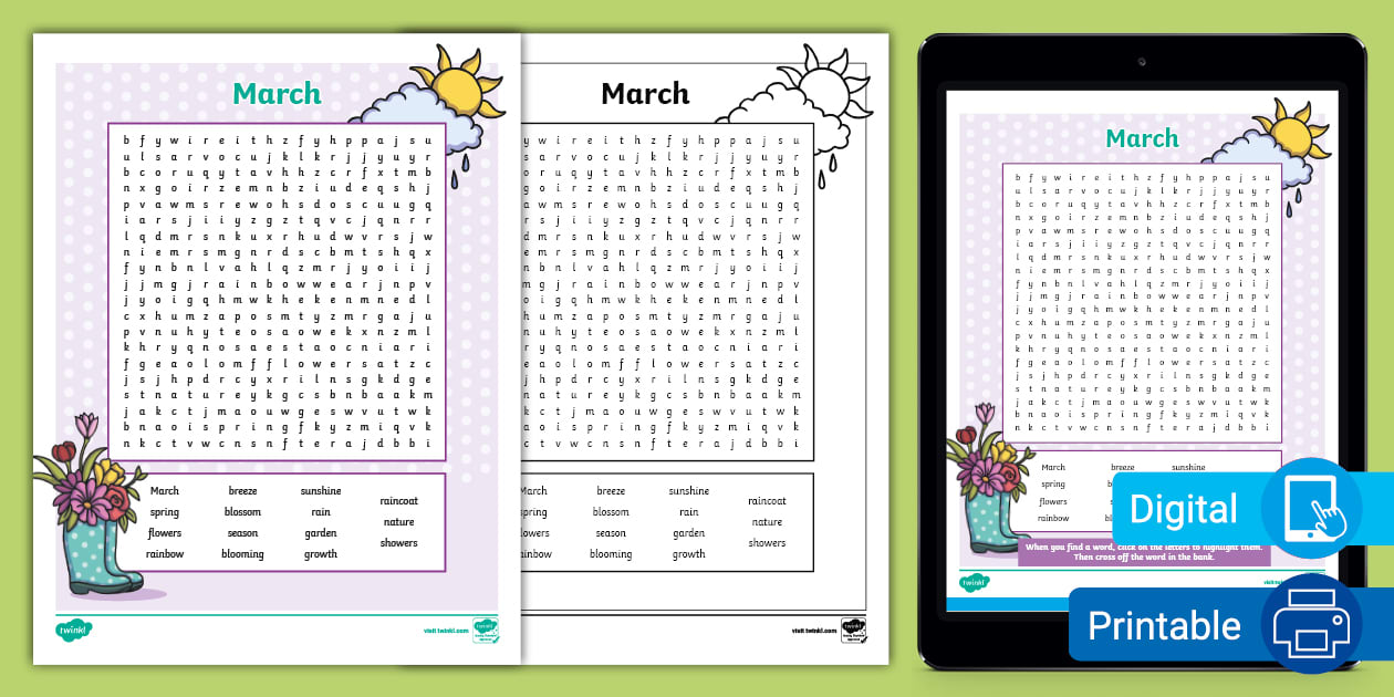 March Word Search for 3rd-5th Grade (teacher made) - Twinkl