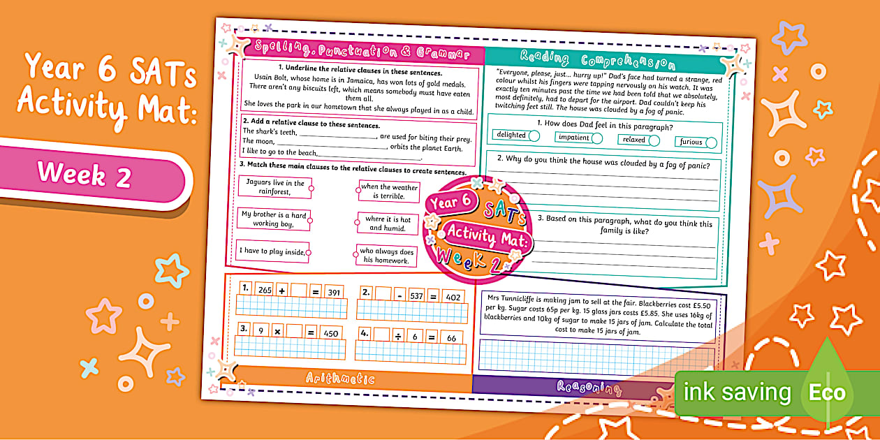 Year 6 SATs Activity Mat: Week 2 (teacher made) - Twinkl