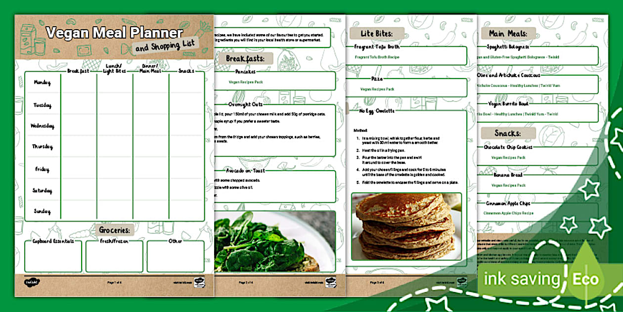 Vegan Meal Planner and Shopping List (teacher made) - Twinkl