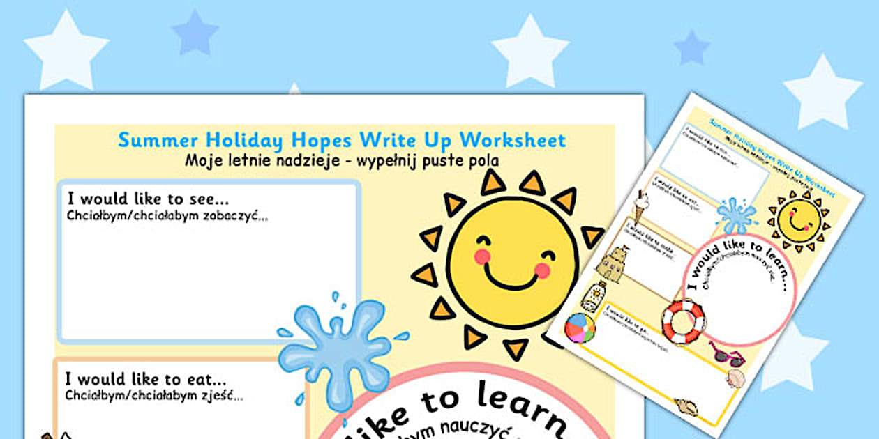 Summer Holiday Hopes Write Up Worksheet Polish Translation - polish