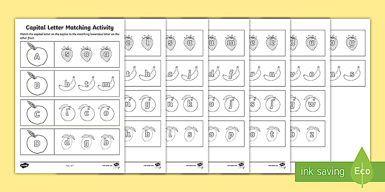Fruit Themed Capital Letter Matching Worksheet - Twinkl