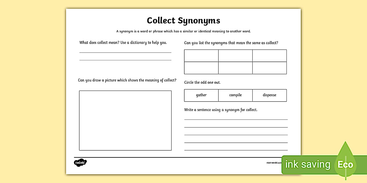 Collect Synonyms Worksheet (Teacher-Made) - Twinkl