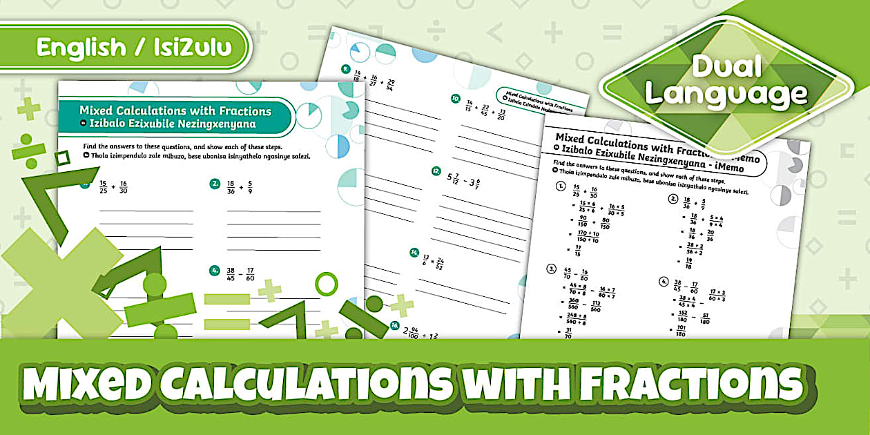 Mixed Calculations with Fractions Activity Sheet ISZL/ENG
