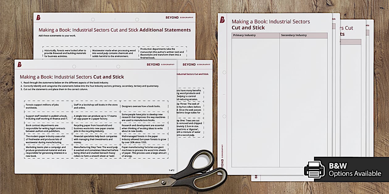 KS3 Making a Book Industrial Sectors Cut and Stick | Beyond