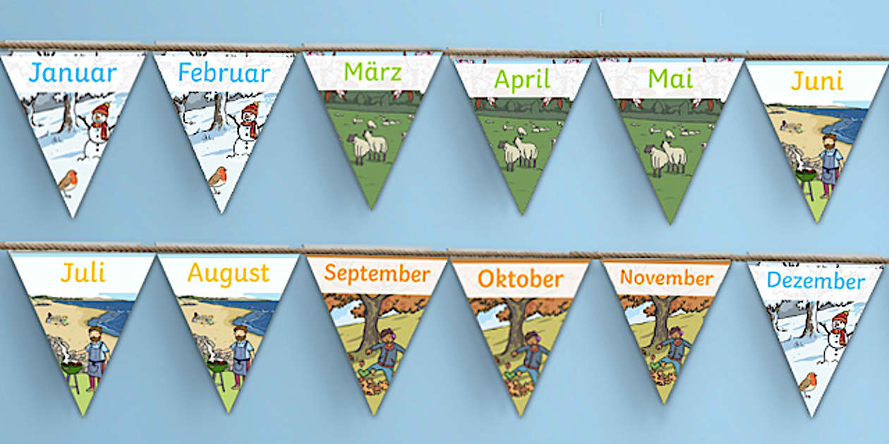 Cursive Months of the Year Display Bunting German - Twinkl