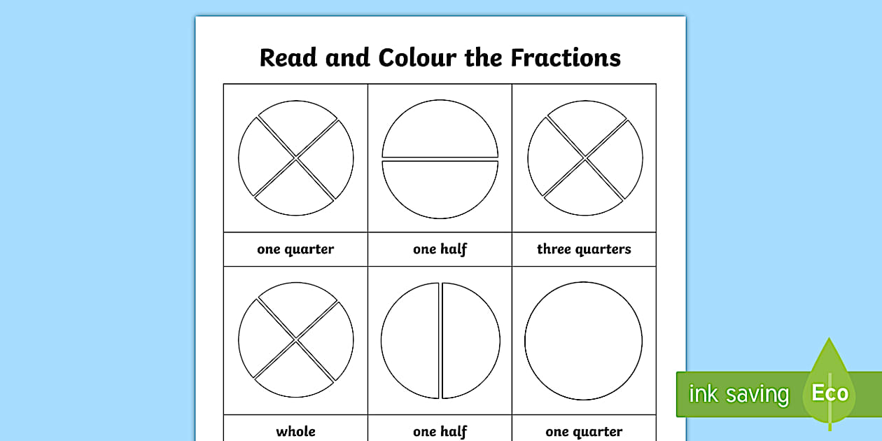 Fractions Year 1: Read and Colour Worksheet - Twinkl