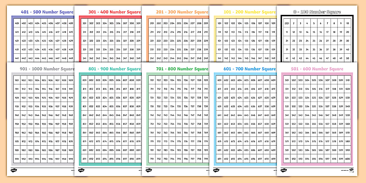 1000 Number Square - Groups of 100 - - 1000 Number Square With Rows of 10