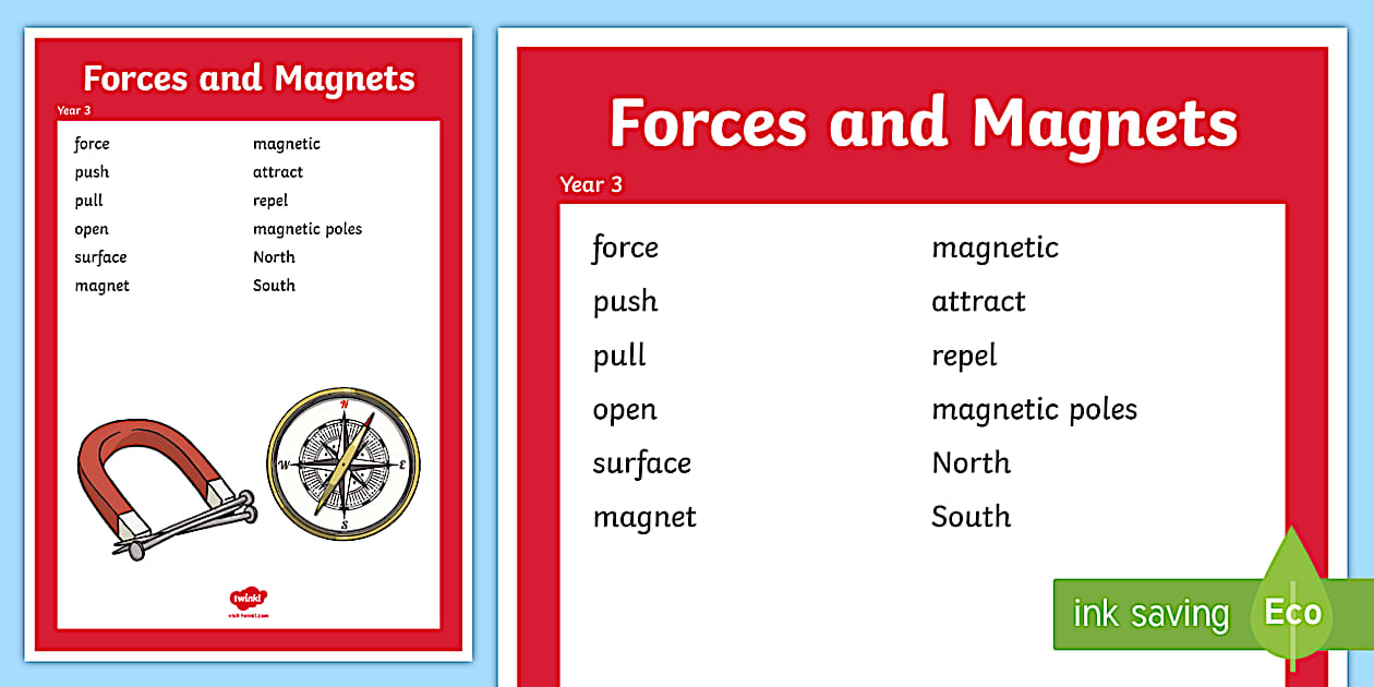 Year 3 Forces Scientific Vocabulary Poster (teacher made)