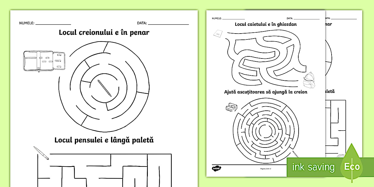 Rechizitele școlarului – Fișe cu labirint (teacher made)